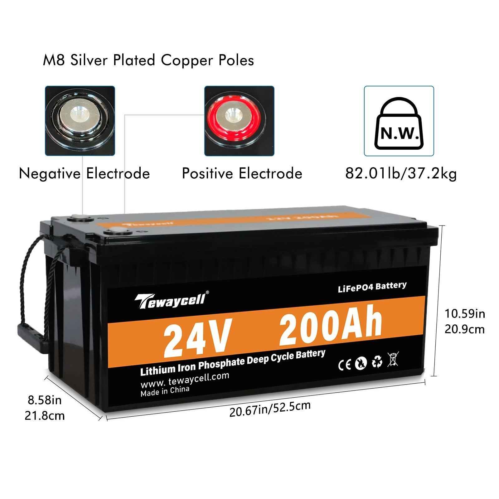 Tewaycell 24V 200AH LiFePO4 Battery Built-in Samrt BMS With Bluetooth,